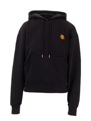 Kenzo Knitted Cotton Hoodie With Tiger Embroidery - Black