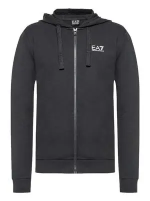 EA7 Logo Zip-up Hooded Jacket - Black