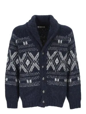 Brunello Cucinelli Shawl Collar Fair Isle Cardigan - Black