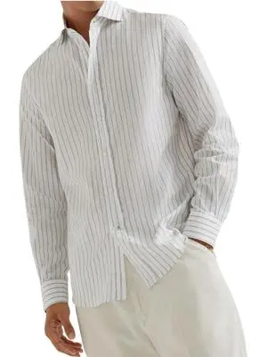 Brunello Cucinelli Striped Button-up Shirt - Gray