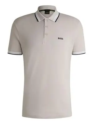 Hugo Boss Striped Collar Polo Shirt - Grey