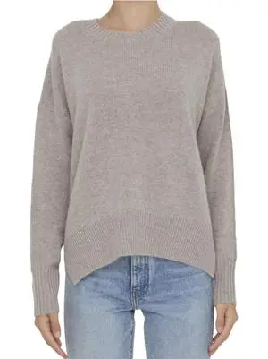ALLUDE Drop Shoulder Cashmere Jumper With Ribbed Details - Beige