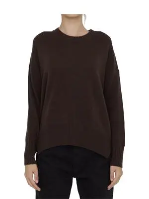 ALLUDE Crewneck Long Sleeve Knitwear With Side Slits - Brown