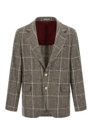 Brunello Cucinelli Checked Single-breasted Jacket - Gray