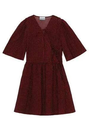 GANNI Sheer Tie String Wrap Dress - Winery