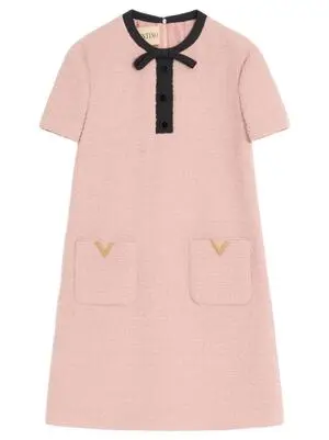 Valentino Garavani Bow Detailed Crewneck Mini Dress - Pink