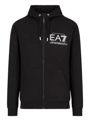 EA7 Logo Zip-up Hooded Jacket - Black