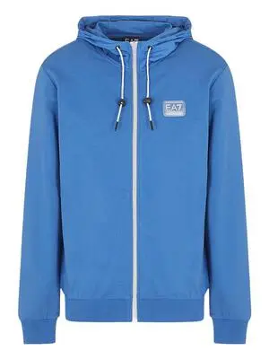 EA7 EA7 Emporio Armani Cotton Zip-Up Hoodie With Logo Patch