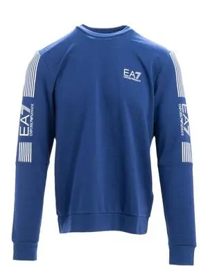 EA7 Logo Print Crew Neck Sweater - Blue