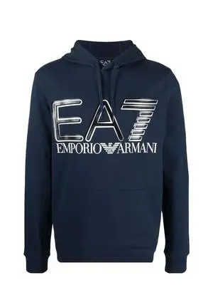 EA7 Logo Print Hoodie - Black
