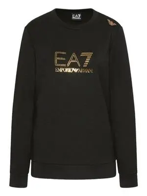 EA7 Stud-detailed Long-sleeved Crewneck T-shirt - Black