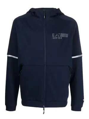 EA7 Logo-print Zip-up Hoodie - Black