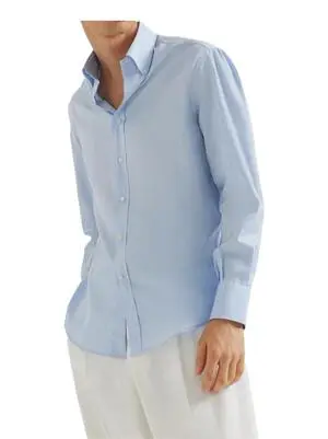 Brunello Cucinelli Microcheck Button-down Collar Basic Fit Shirt - Gray