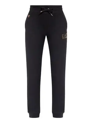 EA7 Logo Printed Drawstring Pants - Black