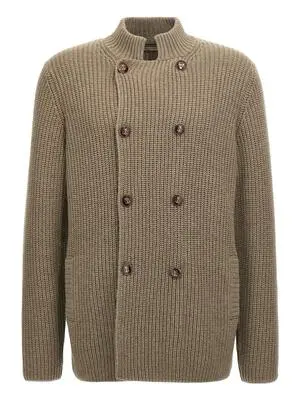 Brunello Cucinelli Double-breasted Knit Cardigan - Brown