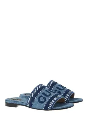 Gucci Script Block Heel Sandals - Light Blue