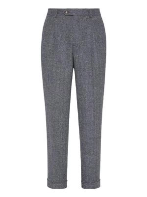 Brunello Cucinelli Herringbone Patterned Tailored Trousers - Gray
