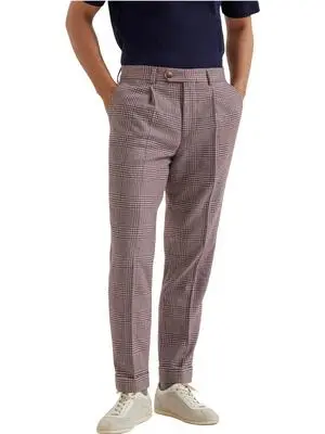 Brunello Cucinelli Brunello Cucinelli Plaid Pleated Cotton-Cashmere Blend Trousers Multicolor