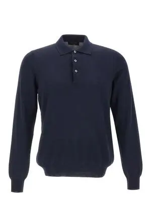 GRAN SASSO Long-sleeved Knitted Polo Shirt - Black