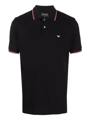 Emporio Armani Logo Printed Short Sleeved Polo Shirt - Black