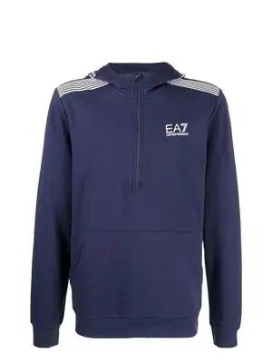 EA7 Logo Print Hoodie - Blue