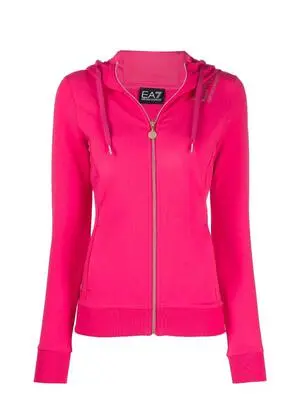 EA7 Logo-print Zipped Hoodie - Red