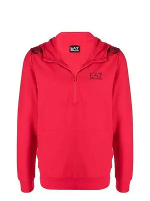 EA7 Logo Print Hooded Sweatshirt - Red