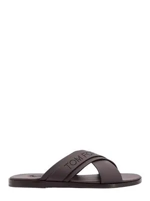 TOM FORD Logo Perforated Open Toe Sandals - Chocolate