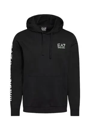EA7 Logo Print Cotton Hoodie - Black