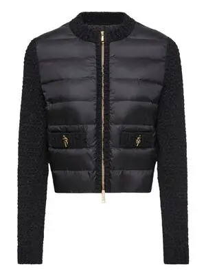 Moncler Quilted Zip-up Cardigan With Textured Sleeves - Black
