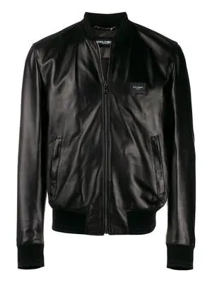 Dolce & Gabbana Leather Bomber Jacket - Black