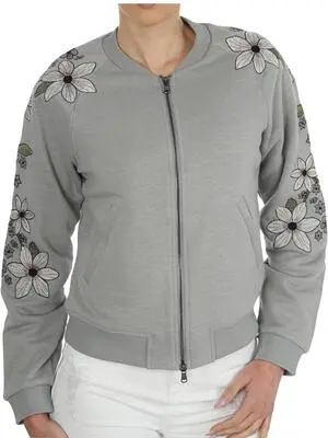 Emporio Armani Embroidered Long-sleeved Zipper Coat - Gray