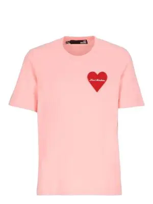 Moschino Cotton T-shirt With Heart Appliqu - Pink