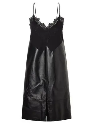Sharon Wauchob Tulipa' Lace-trimmed Jersey And Leather Midi Dress - Black