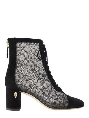 Jennifer Chamandi Dan Lace-trimmed Suede Ankle Boots - Black