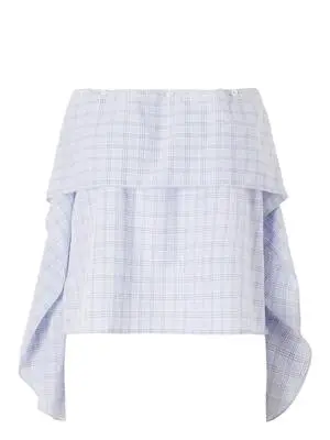 DEIJI STUDIOS Flow Checked Organic Cotton Off-the-shoulder Blouse - Blue