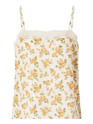 Miguelina Olympia Floral-printed Linen Camisole With Lace Trim - Orange