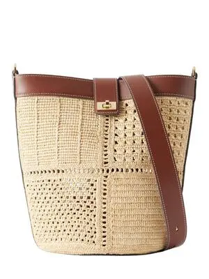 ANYA HINDMARCH Leather-trimmed Raffia Crossbody Bag - Neutrals