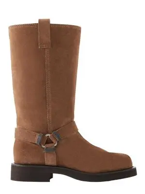 Brunello Cucinelli Embellished Suede Biker Boots - Brown