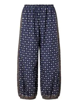 DÔEN DÔEN Yarrow Printed Cotton Balloon Pants Blue