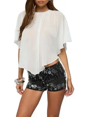 EDIKTED Asymmetric Chiffon Top - White