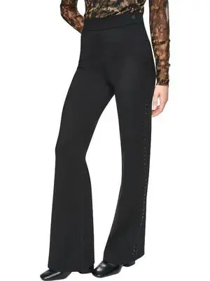 Dkny Pull-on Wide-leg Ponte Pants With Embellished Hardware - Black