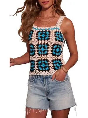 VICI Ocean Daydream Crochet Tank - Blue Multi