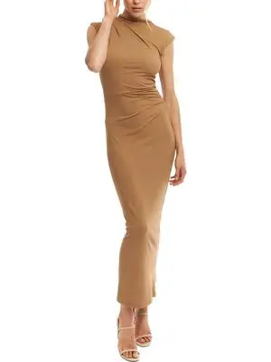 LBLC THE LABEL Presley Shirred Mock-turtleneck Maxi Dress - Chestnut