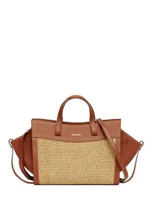 SAONARA BRAND Saonara Mini Shopping Bag In Raffia And Leather - Brown