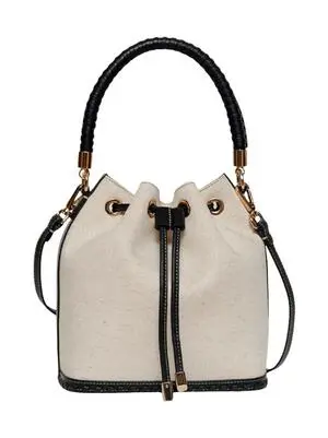 SAONARA BRAND Saonara Bucket Bag With Linen And Leather Details - Black