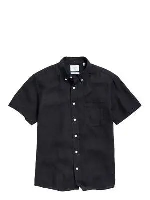 Billy Reid Short Sleeve Linen Tuscumbia Shirt Button Down - Black
