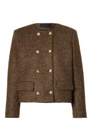 NILI LOTAN Melanie Cropped Checked Wool-blend Jacket - Brown