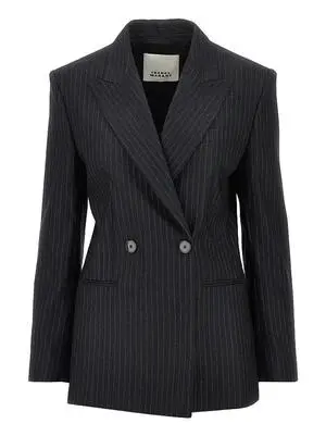 Isabel Marant Étoile Ranya Double-breasted Pinstriped Jacket - Black