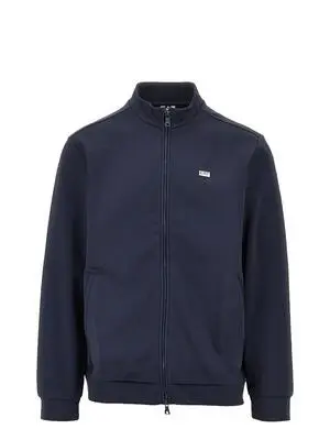EA7 Technical Knit Full Zip Sweatshirt With Logo Plate - Blue
